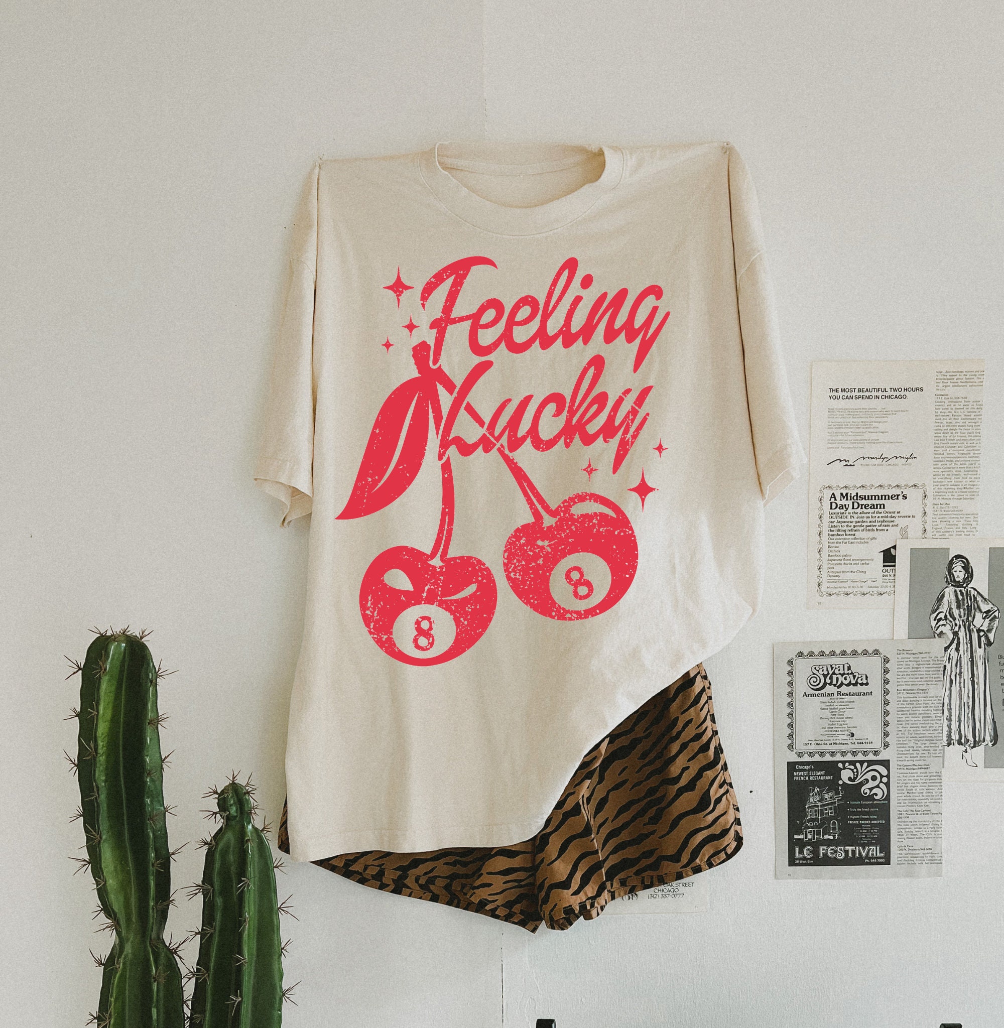 Feeling Lucky Cherry 8 Ball Graphic Tee, Vintage-inspired Cherry Print ...