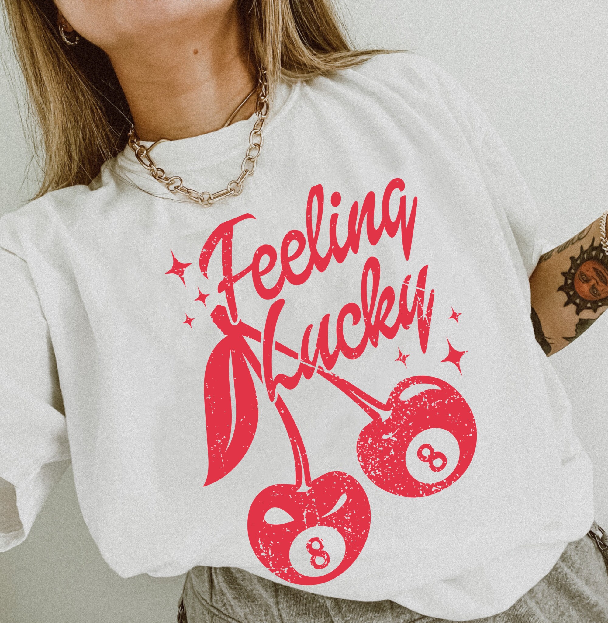 Feeling Lucky Cherry 8 Ball Graphic Tee, Vintage-inspired Cherry Print ...