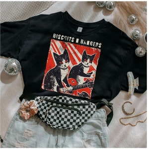 Retro Kitty Punk Rock Band Tee - Weirdcore Indie Edgy Alt Clothing ...