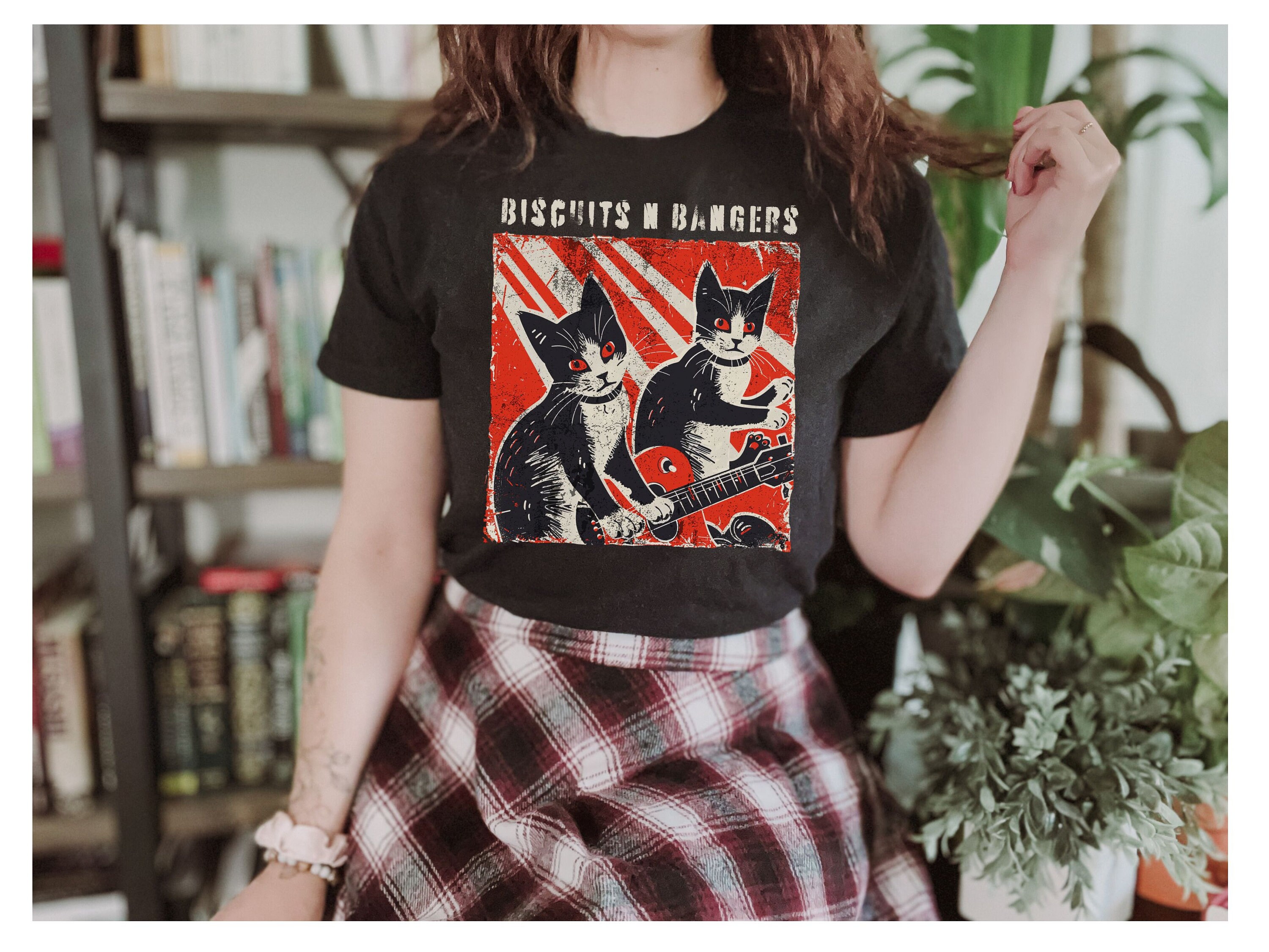 Retro Kitty Punk Rock Band Tee - Weirdcore Indie Edgy Alt Clothing ...