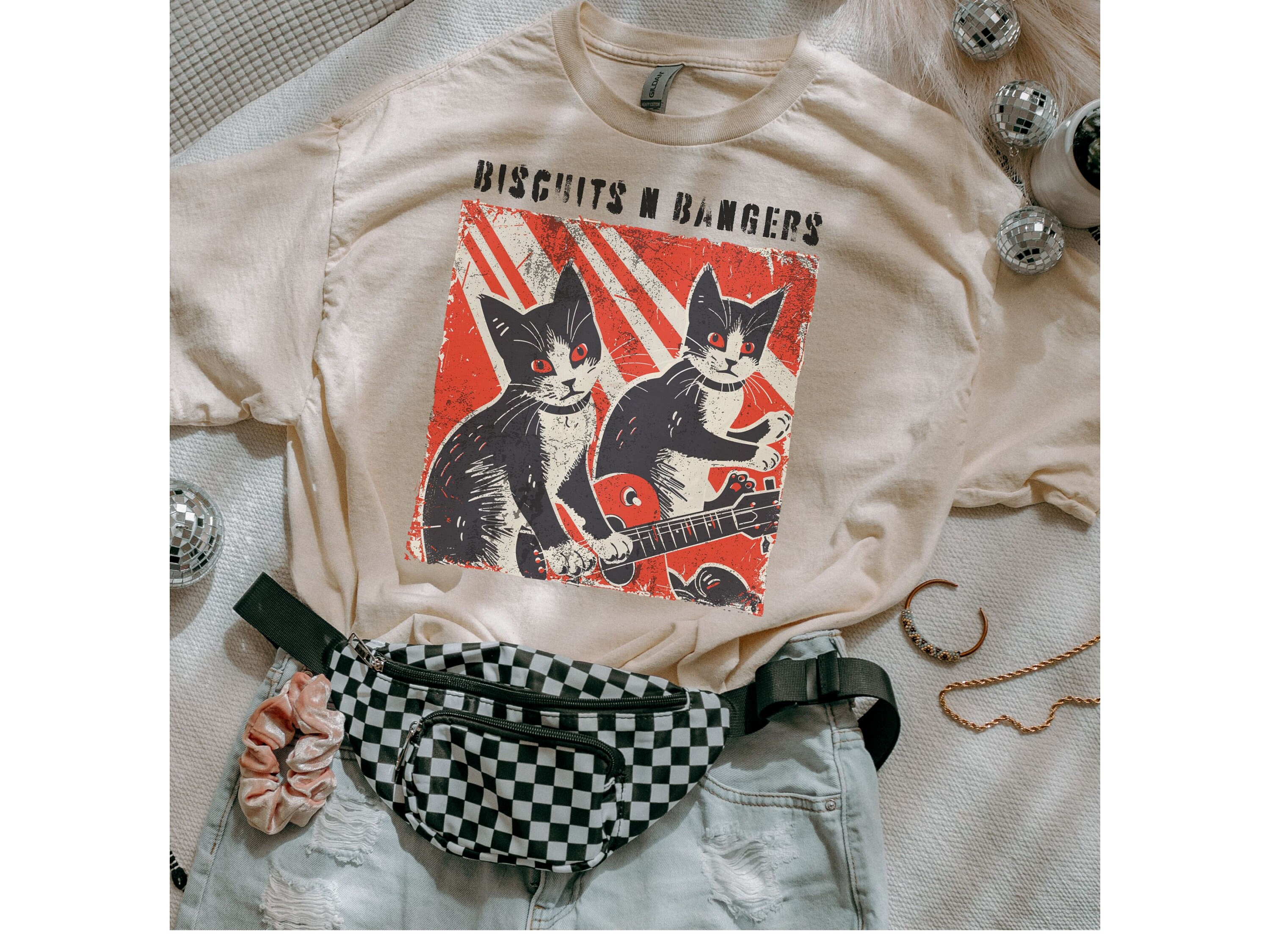 Retro Kitty Punk Rock Band Tee - Weirdcore Indie Edgy Alt Clothing ...