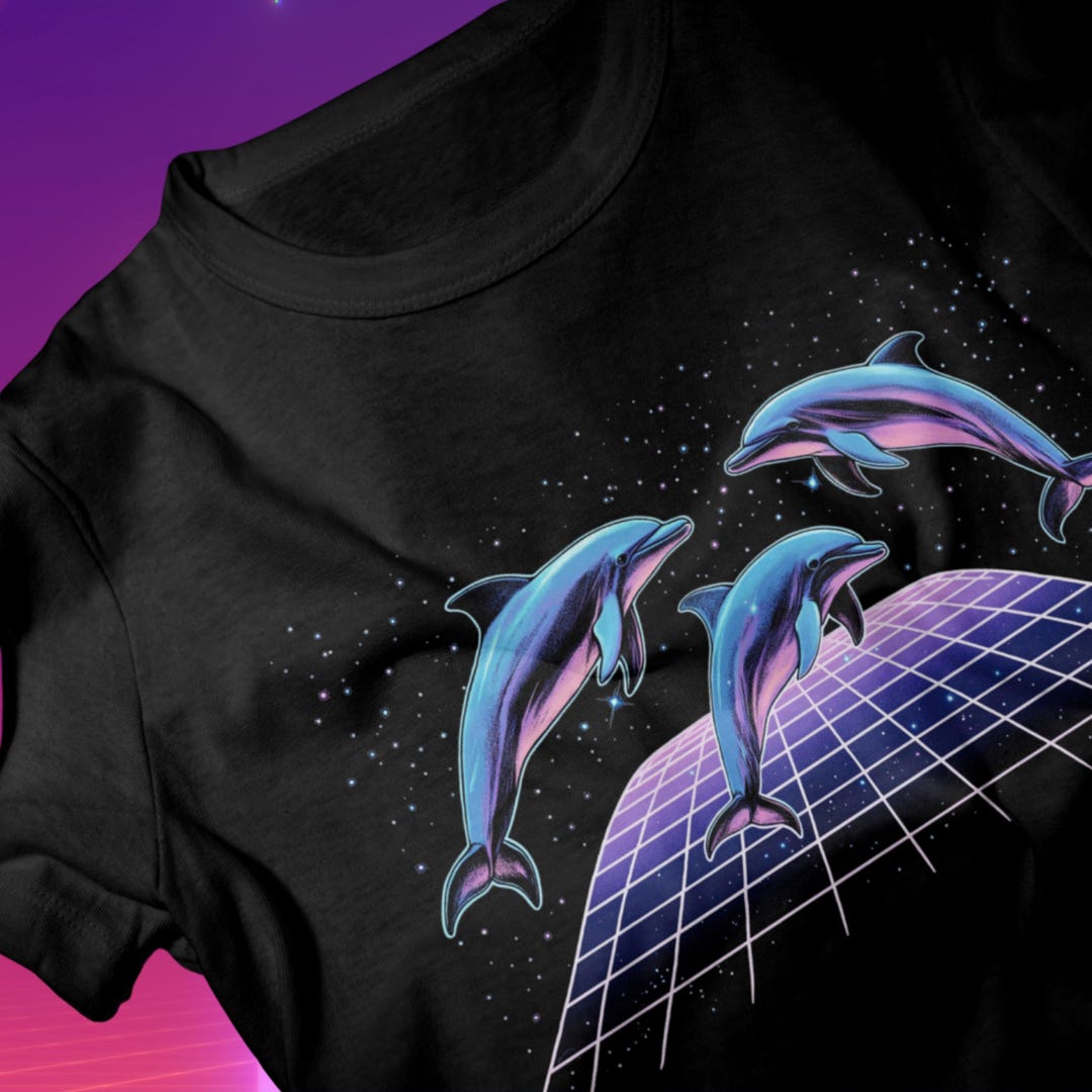 Retro Vaporwave Dolphin Tee Ocean Vibes Graphic Tshirt Vintage Futurism ...