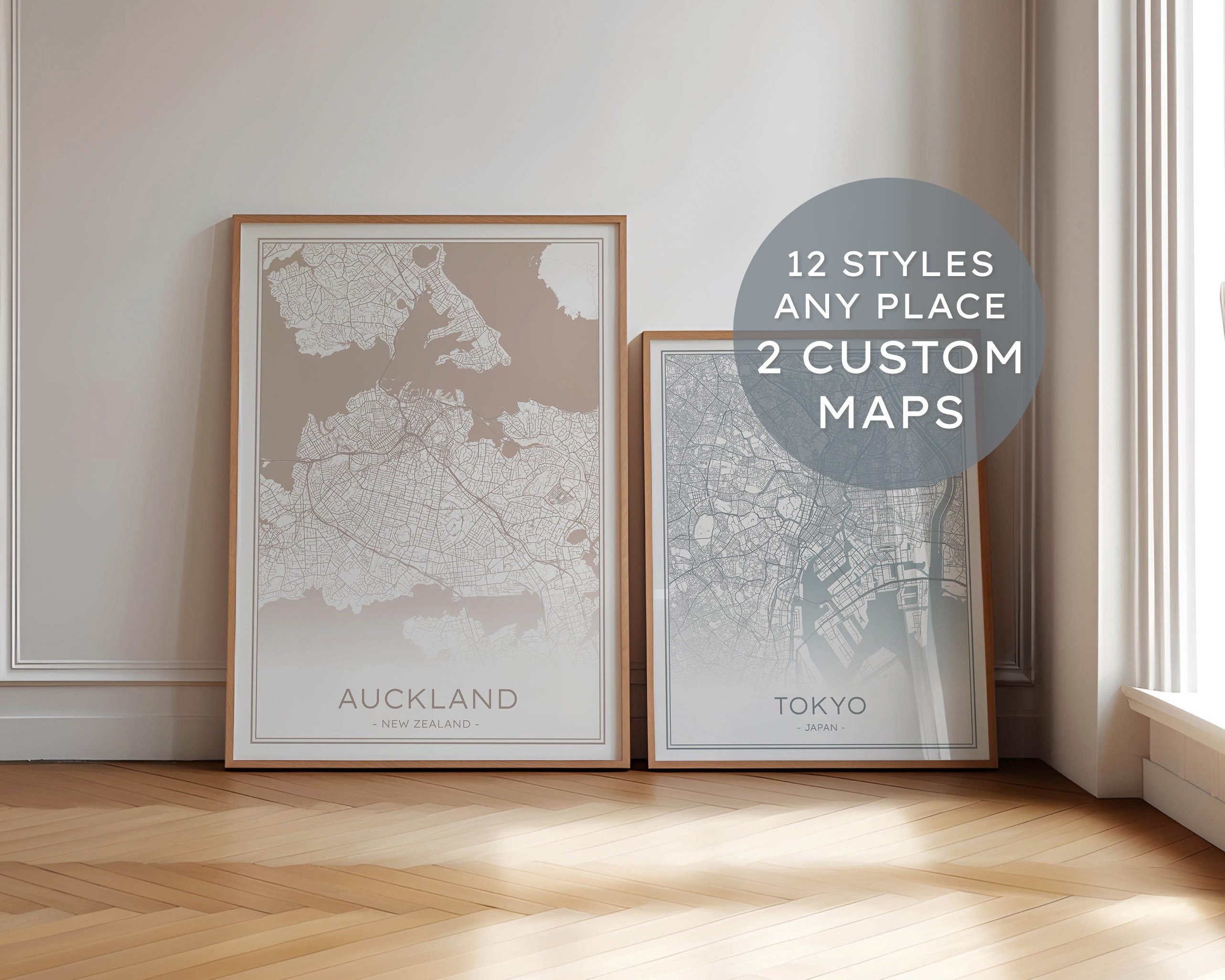 Any City Map, Two Maps Any Place Print, Custom Street Map, 2 Maps Print ...