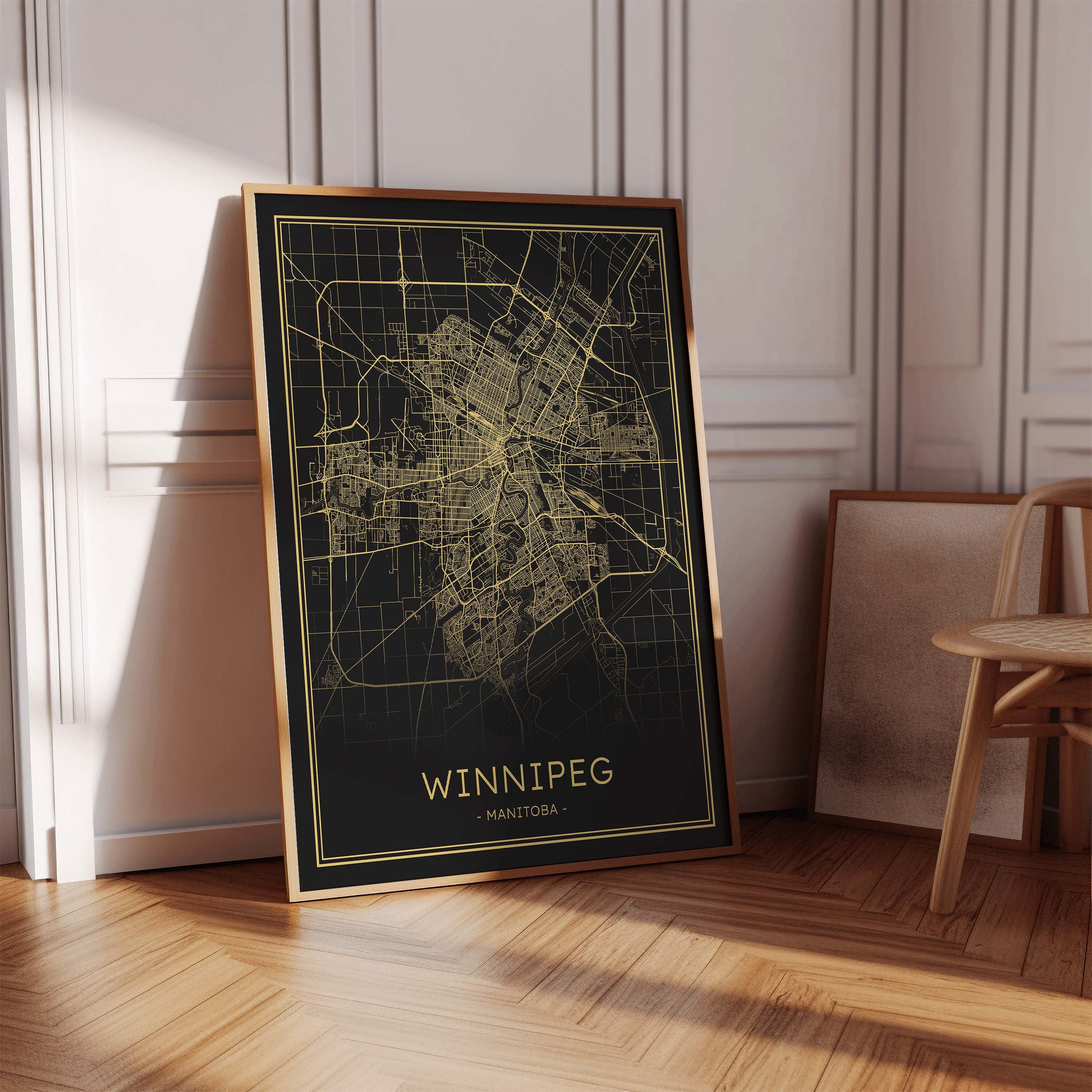 Winnipeg Map, Winnipeg Print, Winnipeg Manitoba Poster, Black and Gold ...