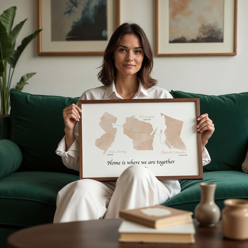 Family Long Distance Map, Three States Digital Map, Personalized Gift ...