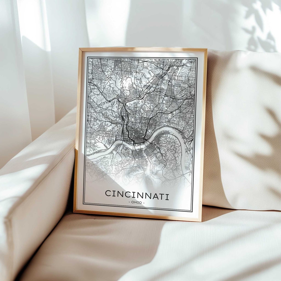 Cincinnati Map Print, Cincinnati City Map Poster, Black and White ...