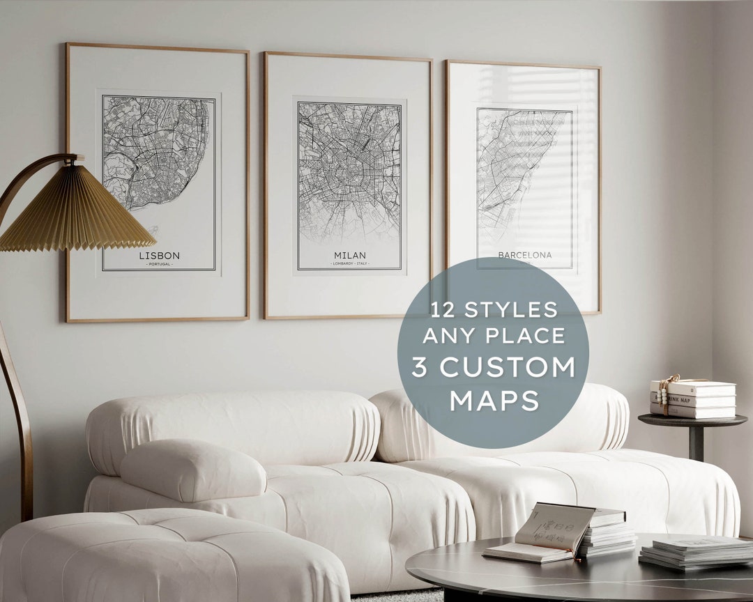 3 Custom City Maps, City Map Print Set, Custom Street Map Set, Any City ...