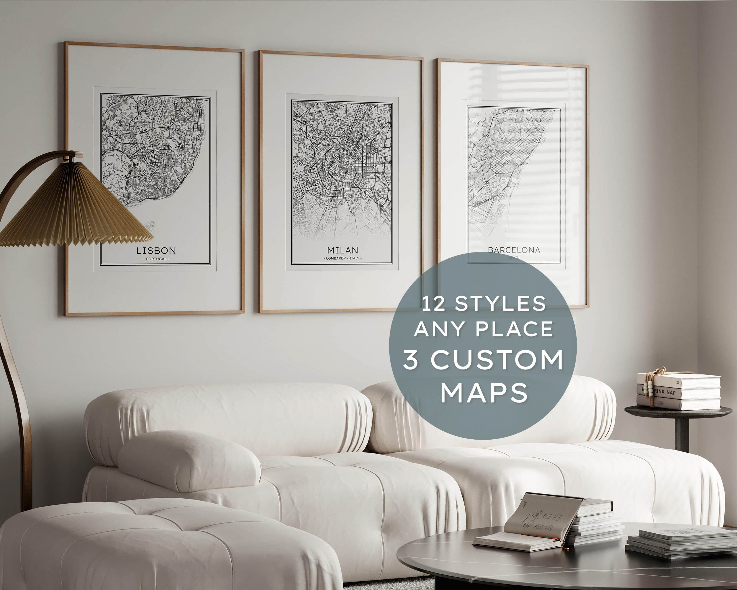 3 Custom City Maps, City Map Print Set, Custom Street Map Set, Any City ...