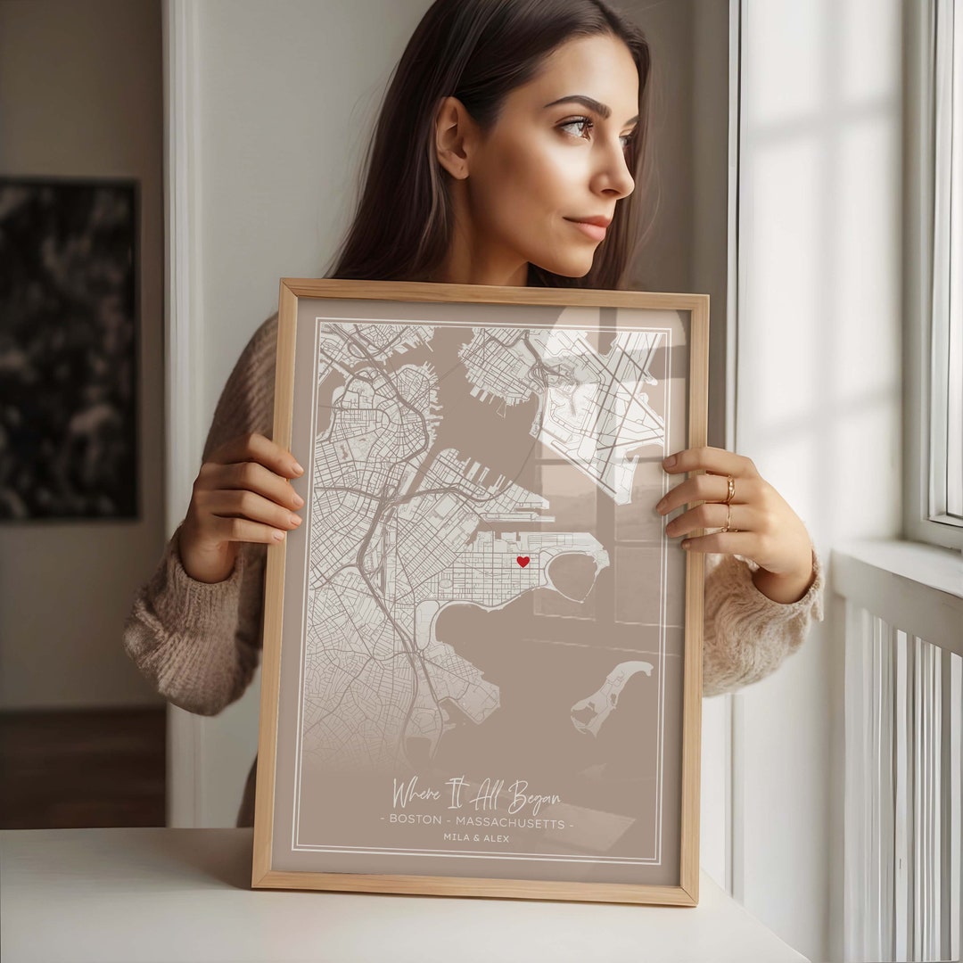Custom Map Print, Anniversary Gift, Personalised Map Poster, Any City Map Wall Art, Gift for Her ...