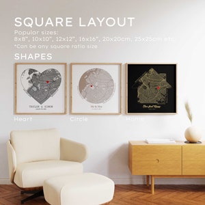 Custom Circle Map Print, Square Poster Map Gift for Couple, Engagement ...