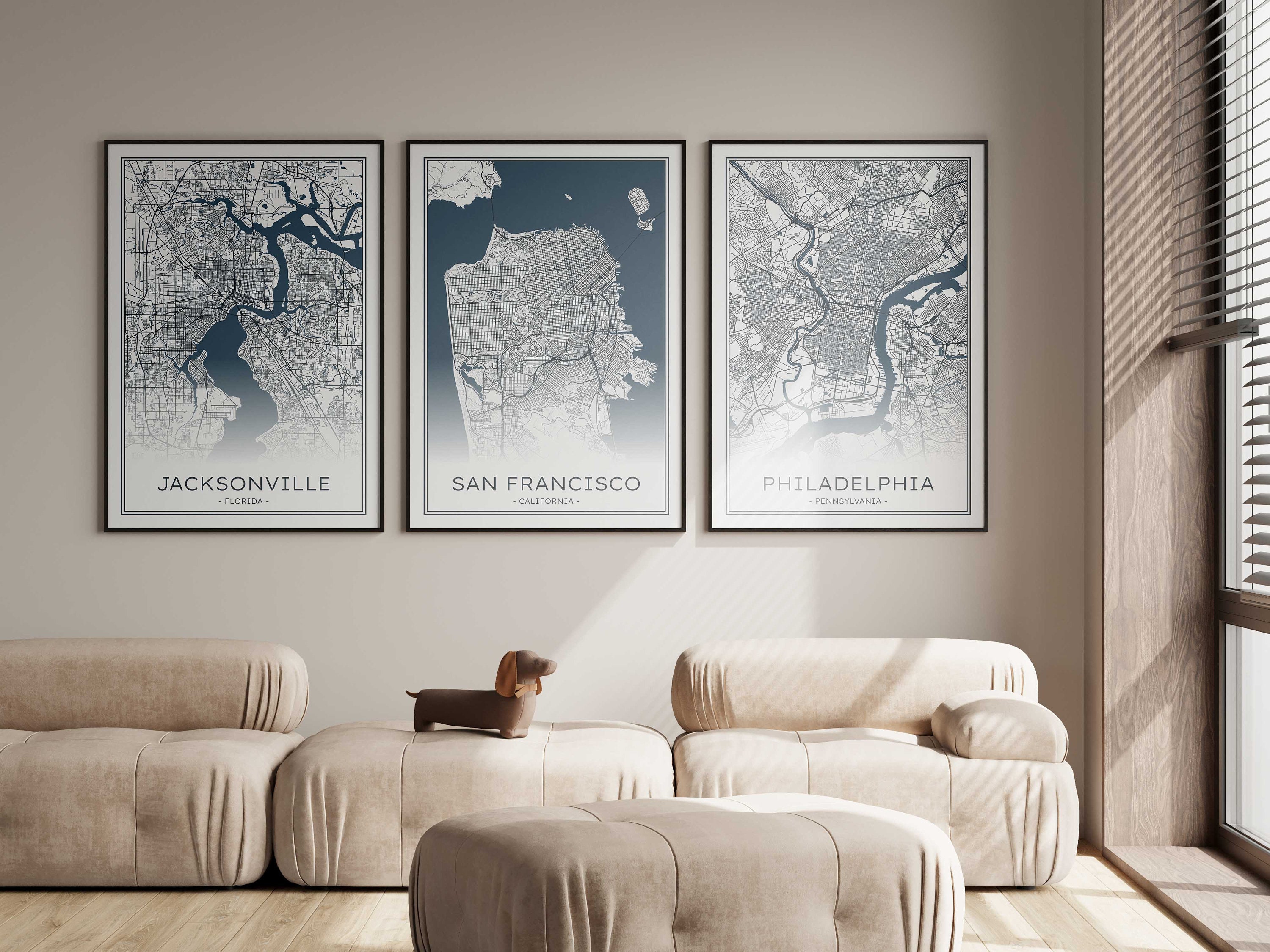 3 Custom City Maps, City Map Print Set, Custom Street Map Set, Any City ...