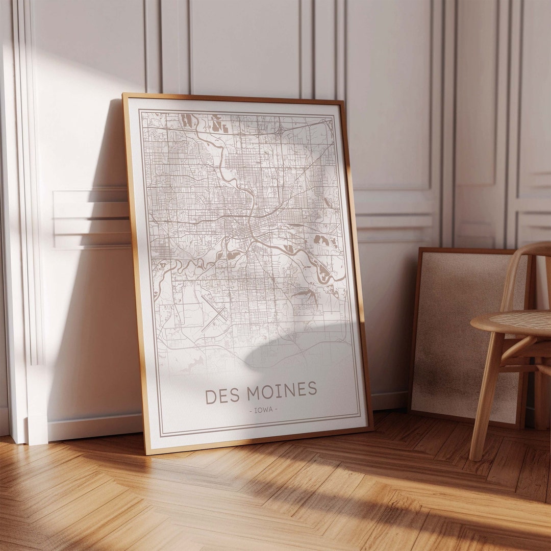Des Moines Map Print, Digital Des Moines Iowa Street Map, Map of Des ...