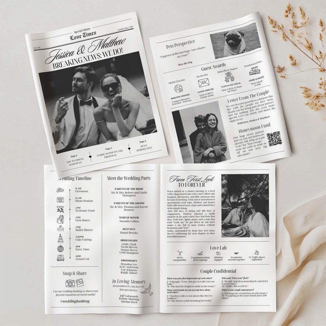 Editable Wedding Newspaper Template: DIY Order of Service (canva ...