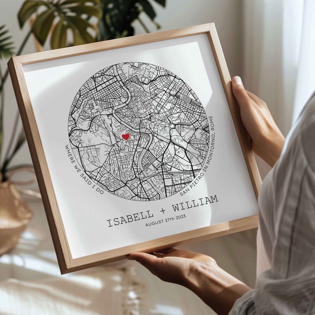 Custom Circle Map Print, Square Poster Map Gift for Couple, Engagement ...