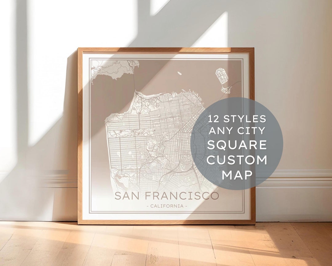Square City Map, Custom Map Print, Any Location Map, Any City Map ...