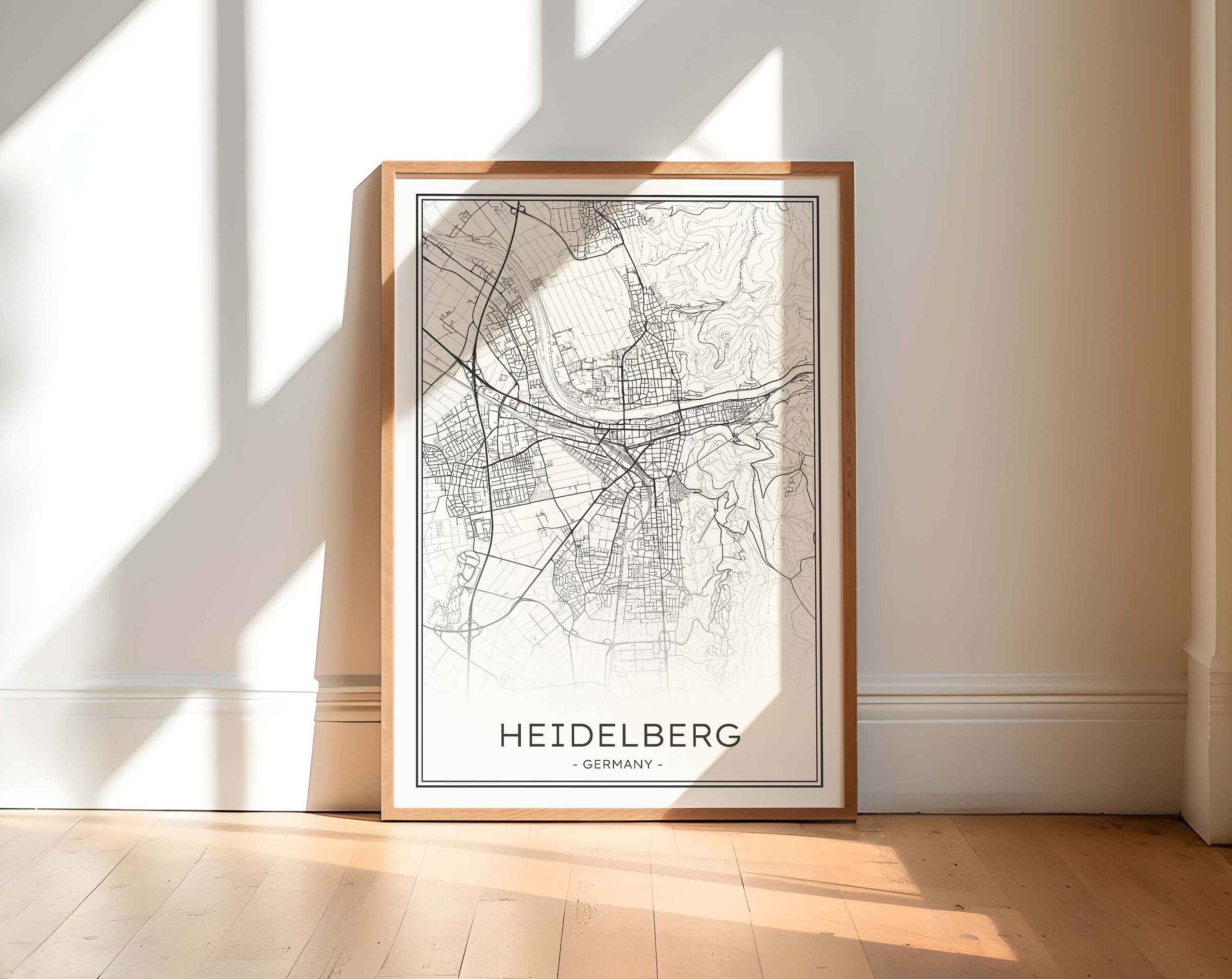 Heidelberg Map, Heidelberg Print, Outline Heidelberg Map, Minimalist ...