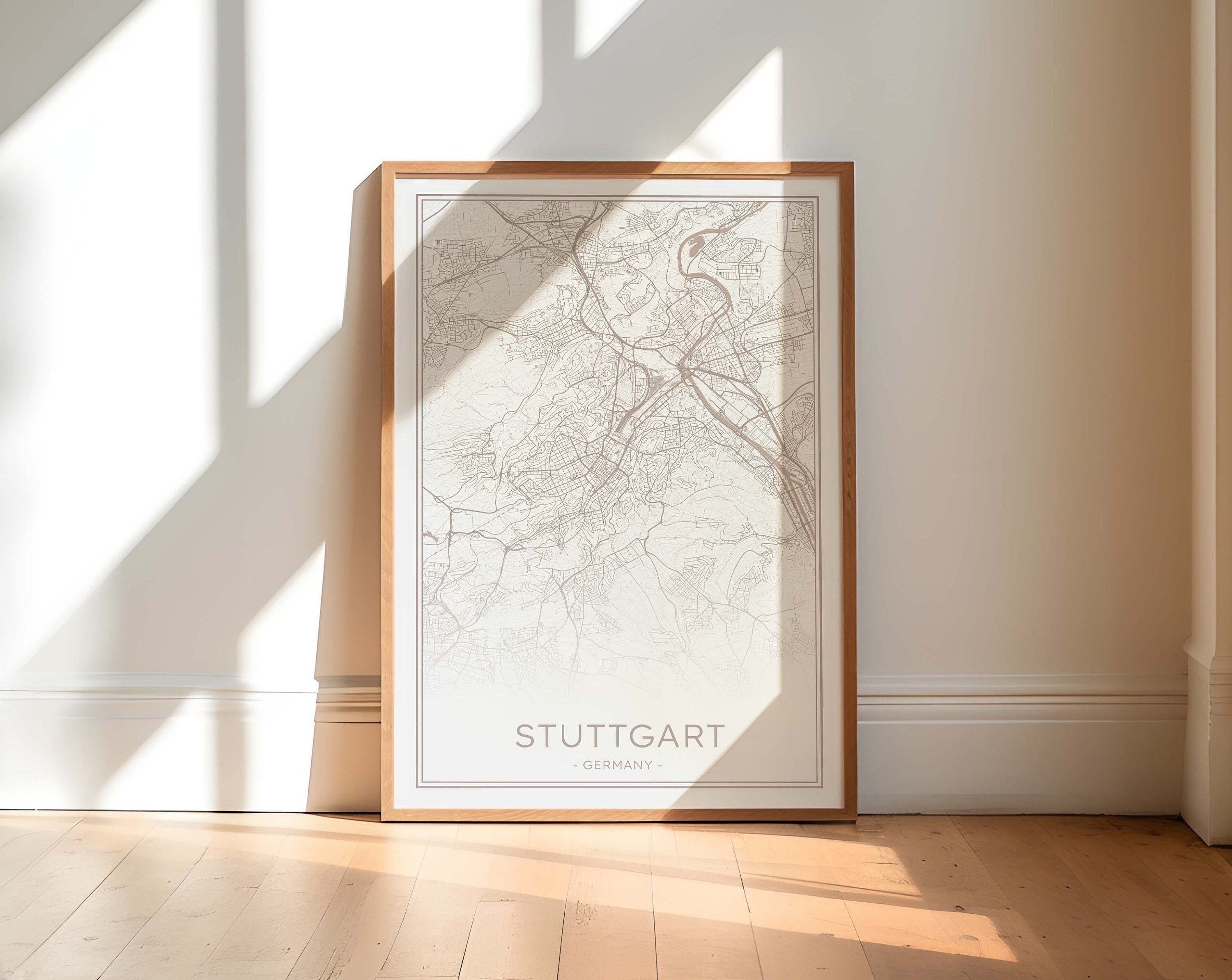 Map of Stuttgart, Beige Stuttgart Map, Stuttgart Germany Print ...