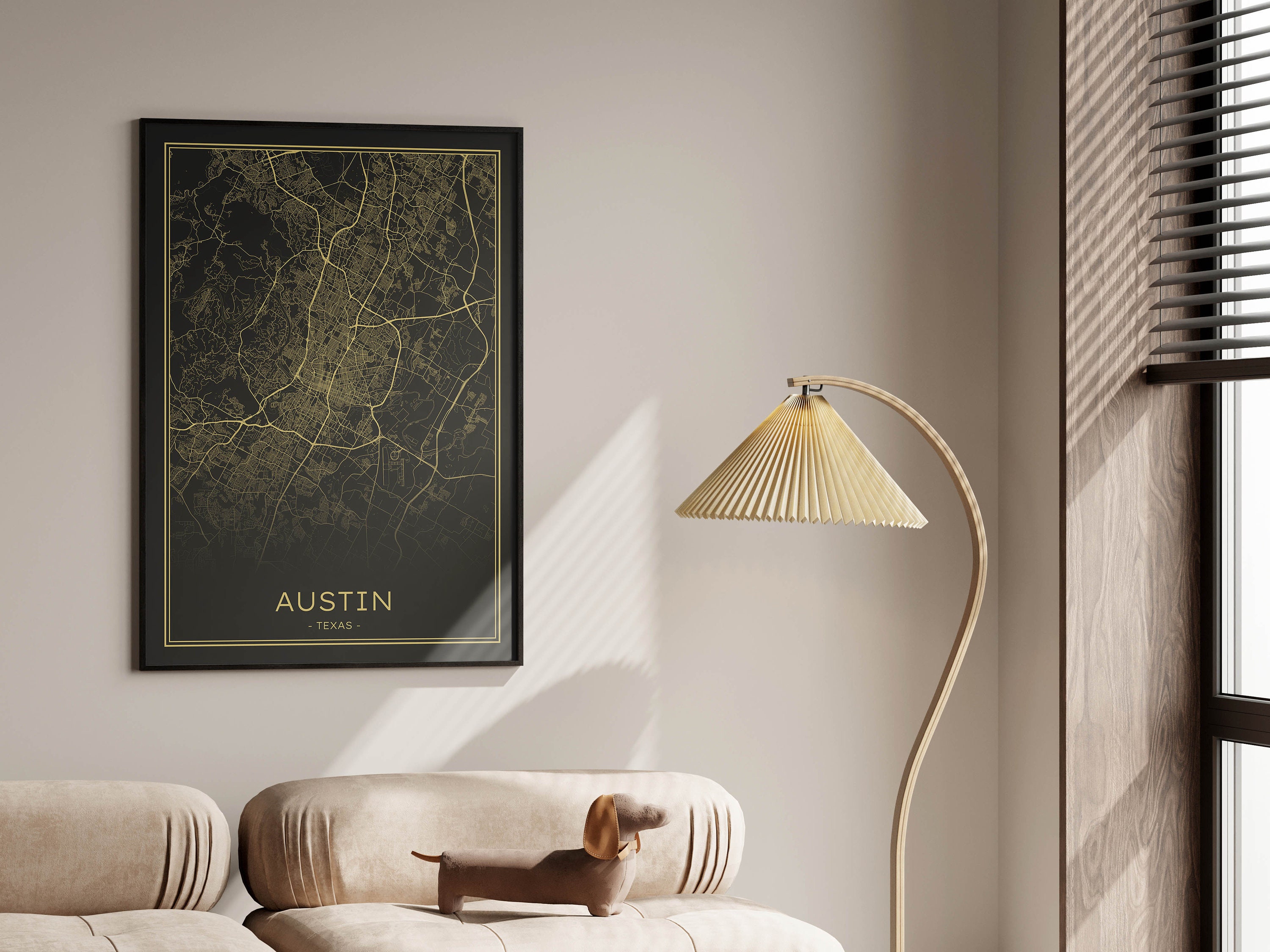 Austin City Map, Austin Download Map, Austin TX City Poster, Black Gold ...