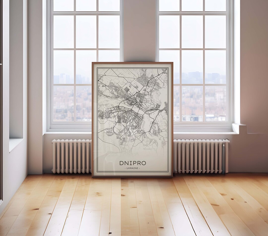 Dnipro Map, Black and White Dnipro Print, Outline Dnipro Map ...