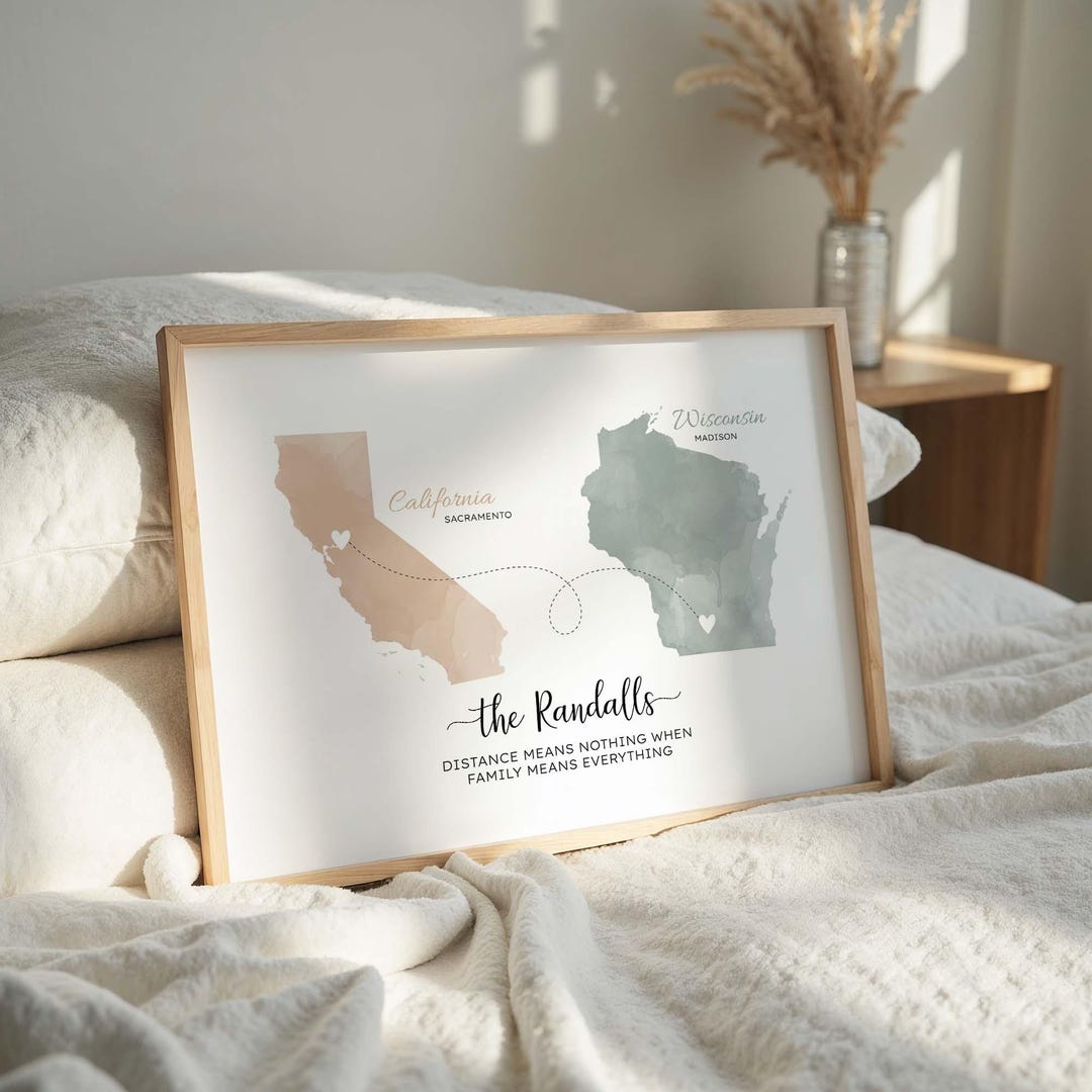 Custom Two Map Print, Personalized Long Distance Family Gift (digital ...