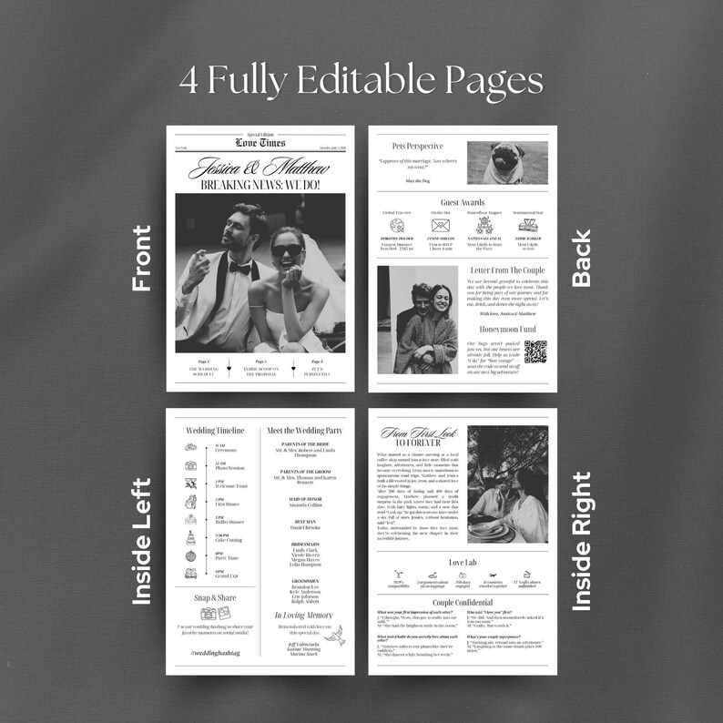 Wedding Newspaper Program Canva Template (printable) - Etsy