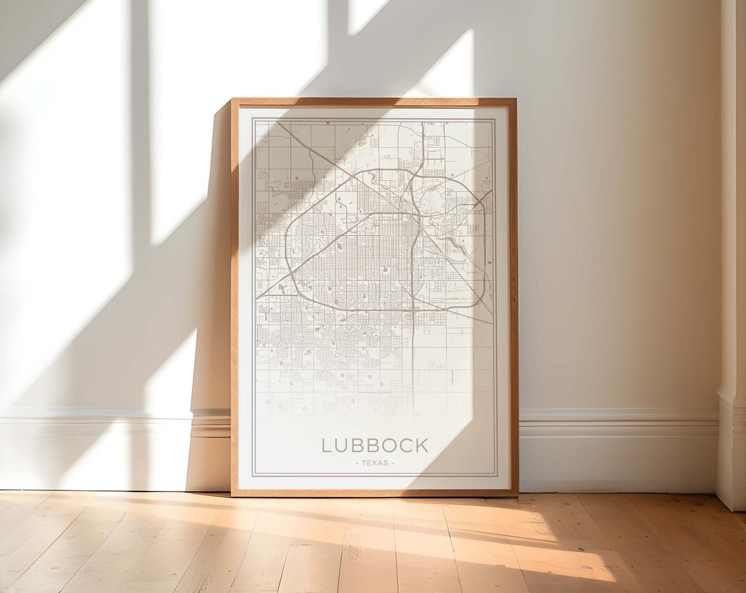 Map of Lubbock, Lubbock Texas Map Print, Beige Lubbock Instant Download ...