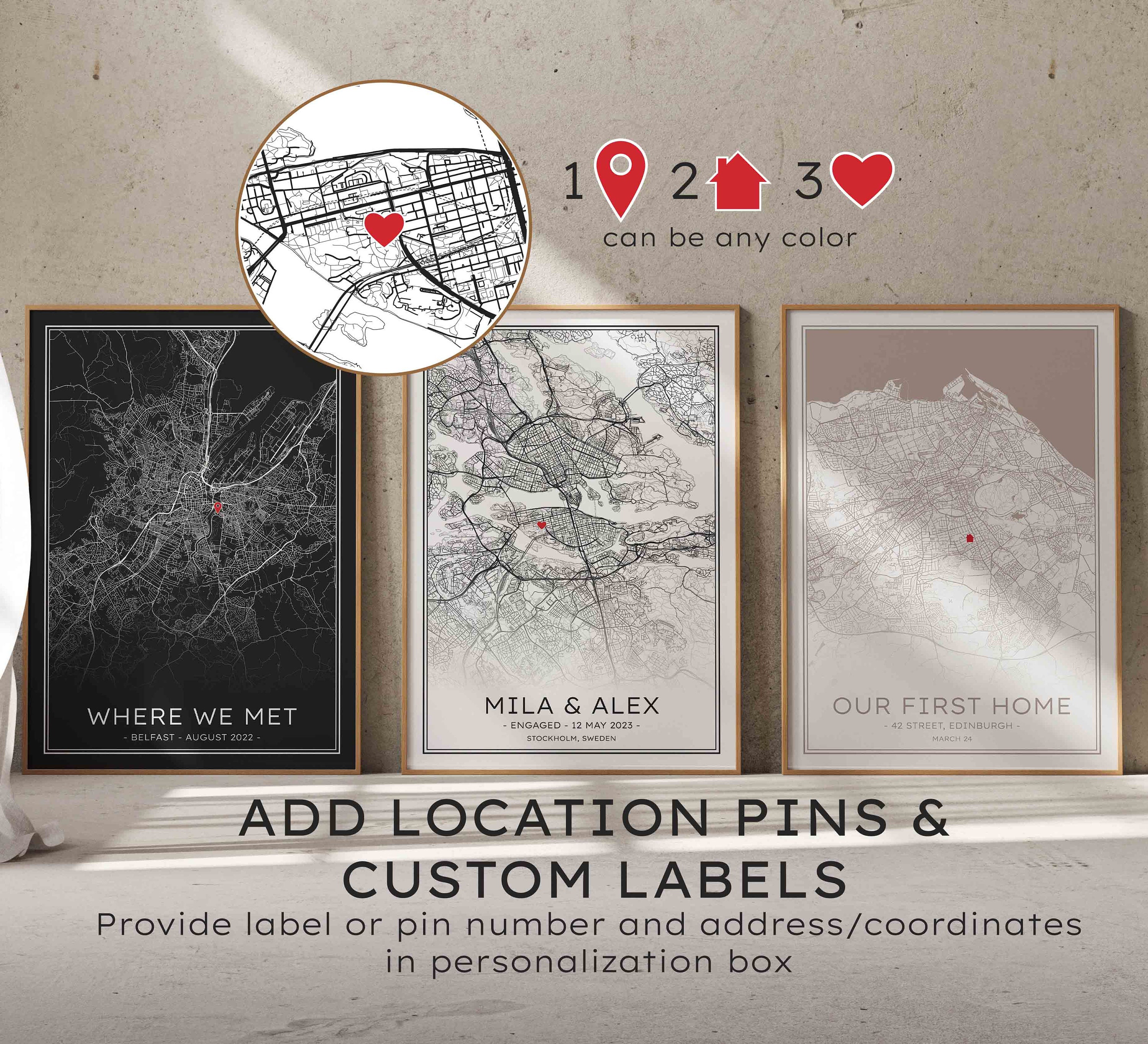 3 Custom City Maps, City Map Print Set, Custom Street Map Set, Any City ...