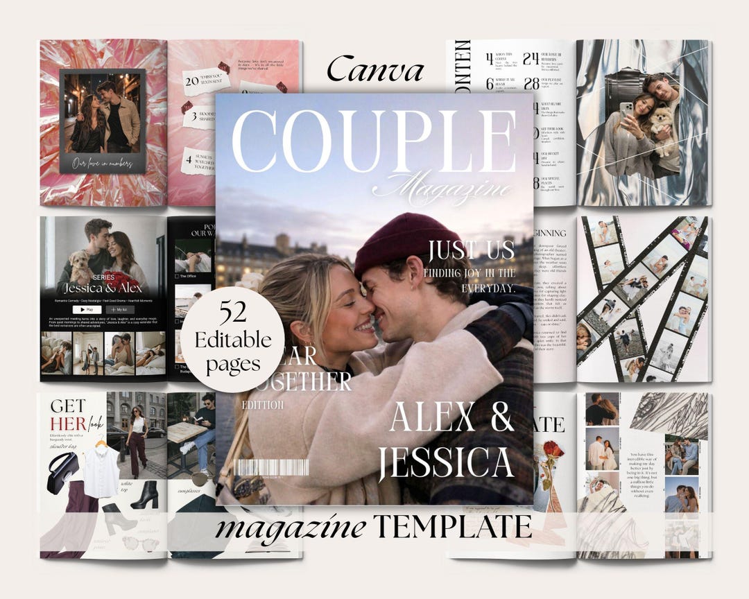 Couple Magazine Template, DIY Anniversary Gift for Him (editable in ...