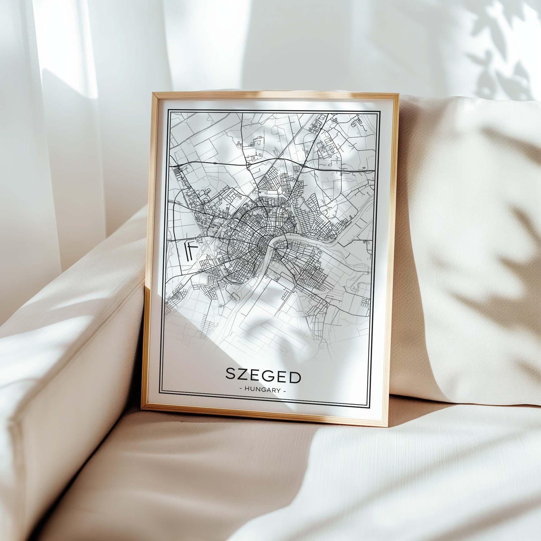 Szeged Map, Black and White Szeged Print, Outline Szeged Hungary ...