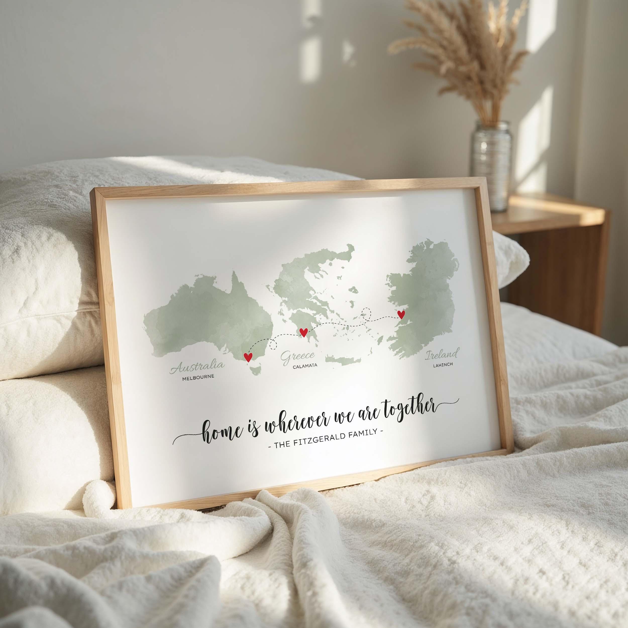 Family Long Distance Map, Three States Digital Map, Personalized Gift ...
