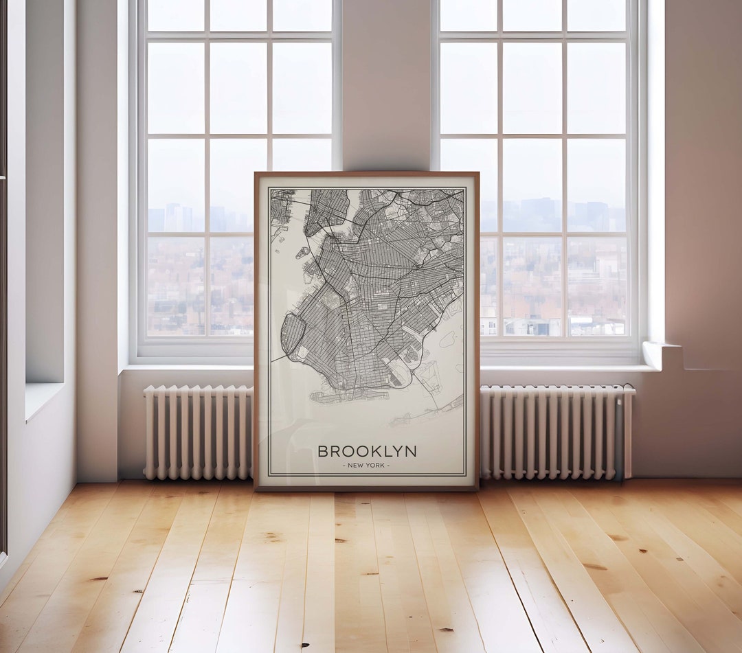 Brooklyn Map, Brooklyn Print, Black and White Brooklyn Street Map ...