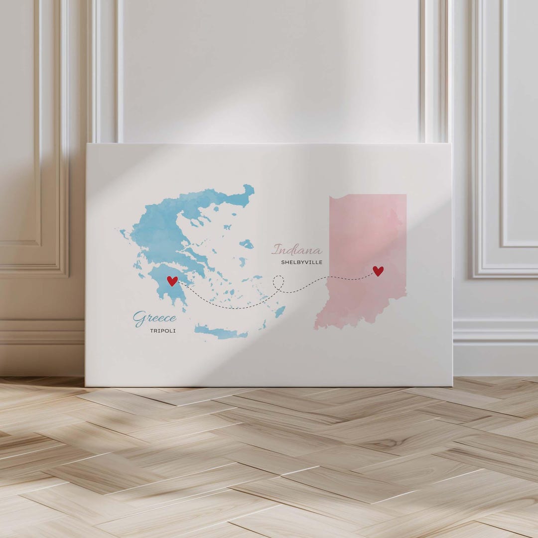 Country to Country Map, DIGITAL Family and Friends Long Distance Gift ...