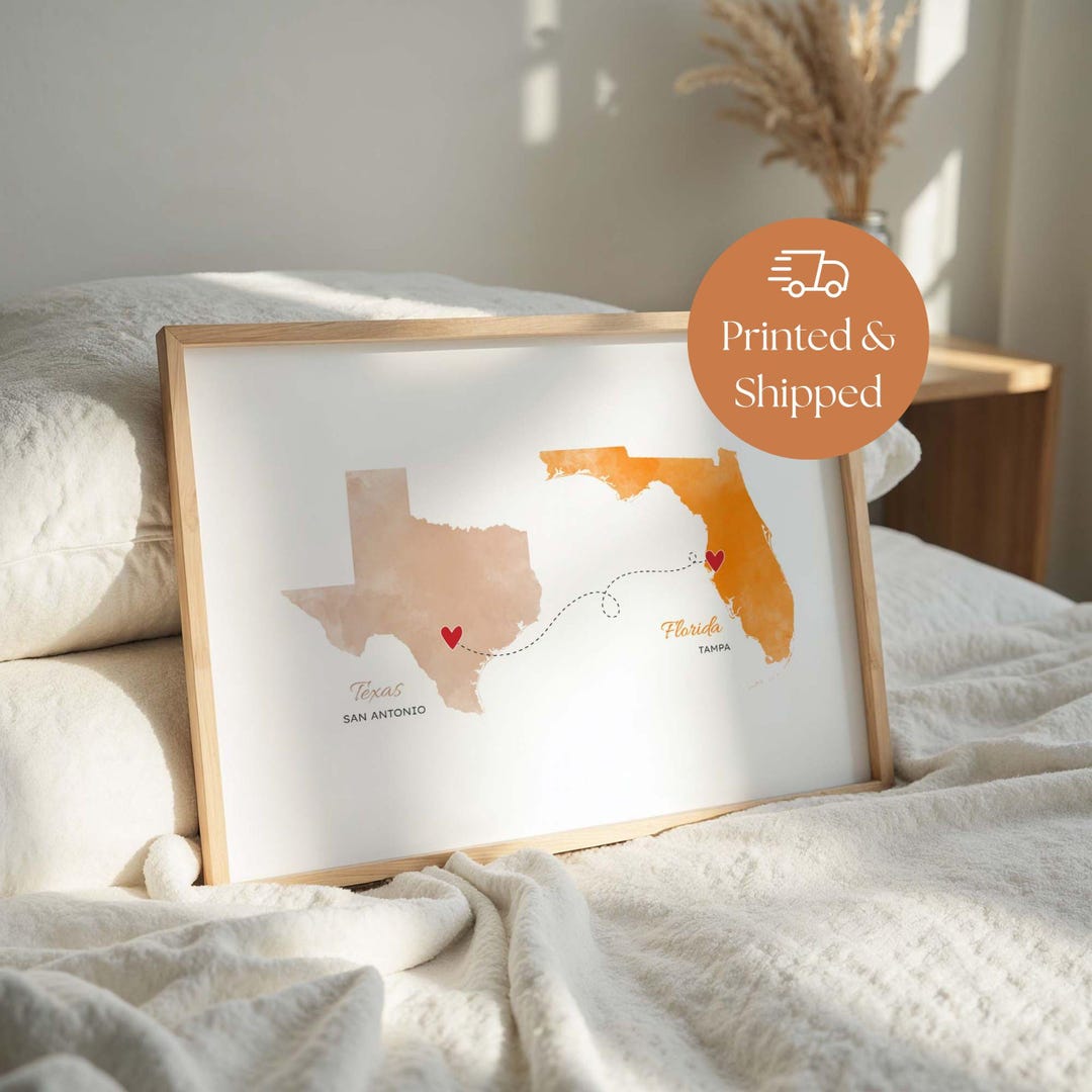Personalized Two Maps Print, Couple Long Distance Gift, Custom Wedding ...
