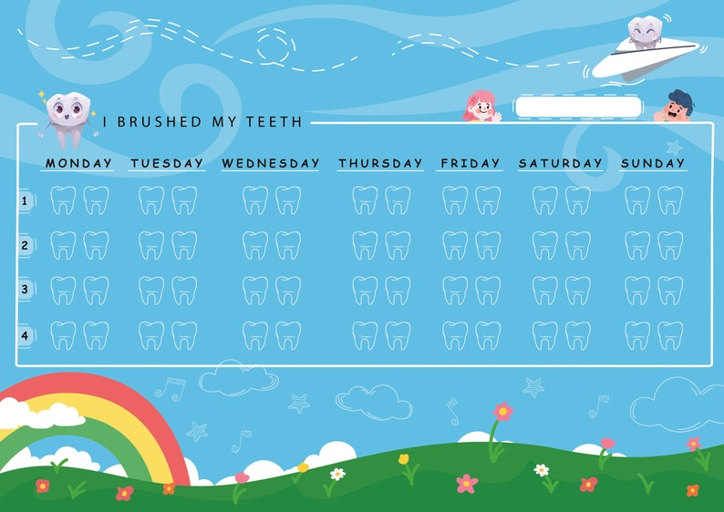 Kids Daily Teeth Brush Chart Teet Brush Chart Digital Download Check ...