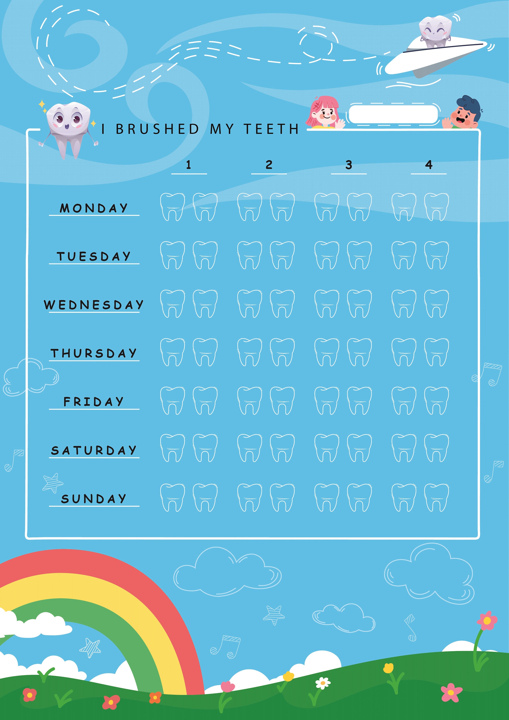 Kids Daily Teeth Brush Chart Teet Brush Chart Digital Download Check ...