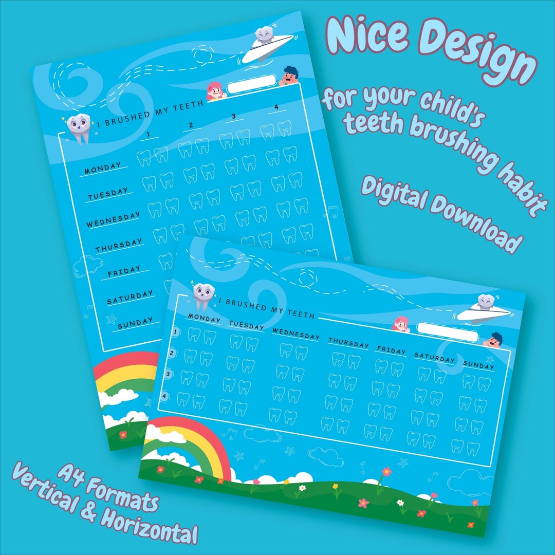 Kids Daily Teeth Brush Chart Teet Brush Chart Digital Download Check ...
