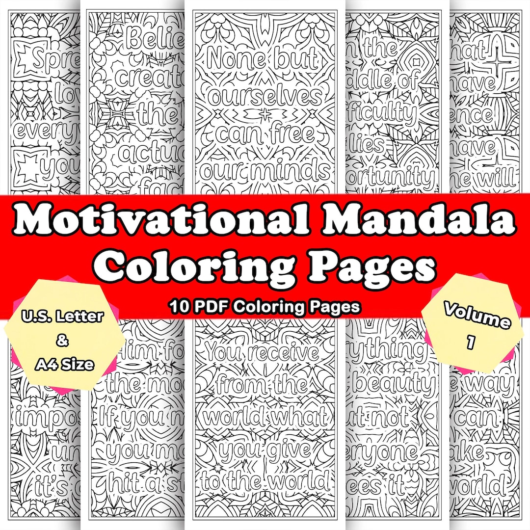 Set of 10 Motivational Mandala Coloring Pages - Inspirational Printable ...
