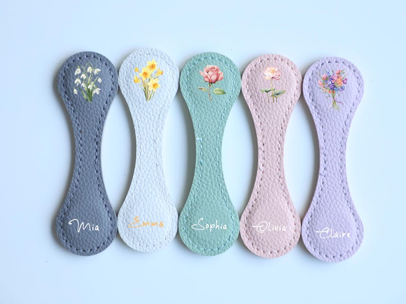 Personalized Birth Flower Leather Bookmark: Magnetic Closure - Etsy