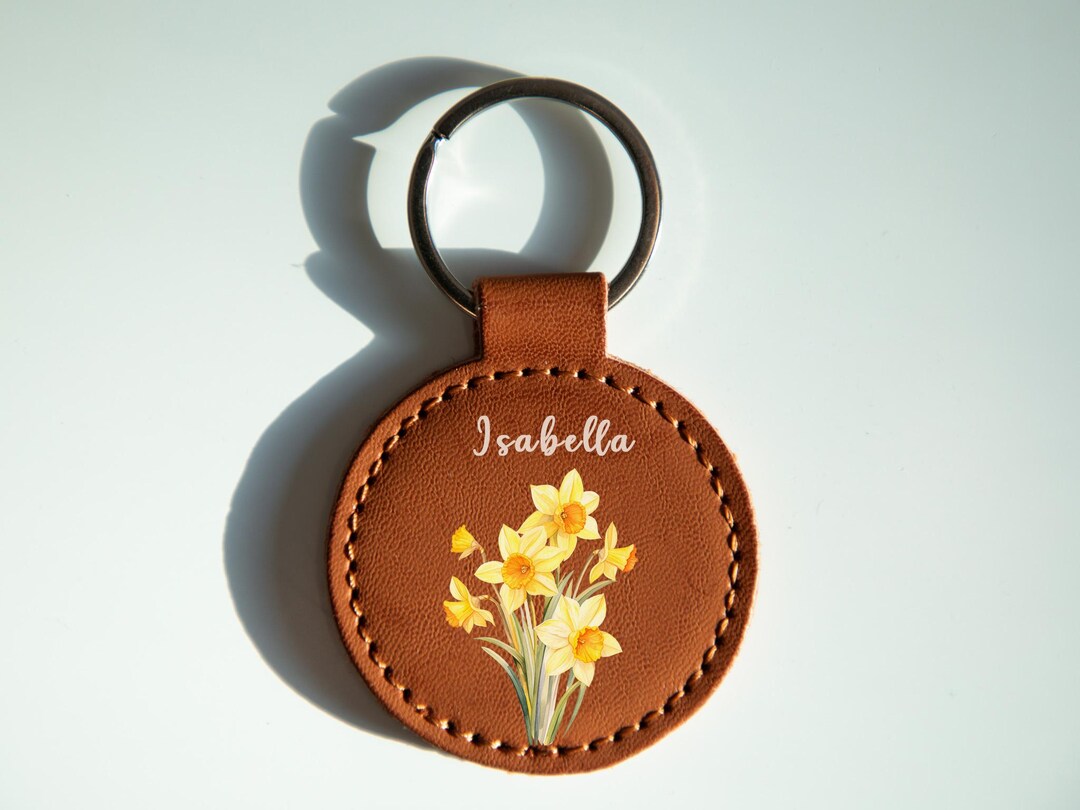 Custom Leather Birth Flower Keychain: Personalized Floral Keepsake - Etsy