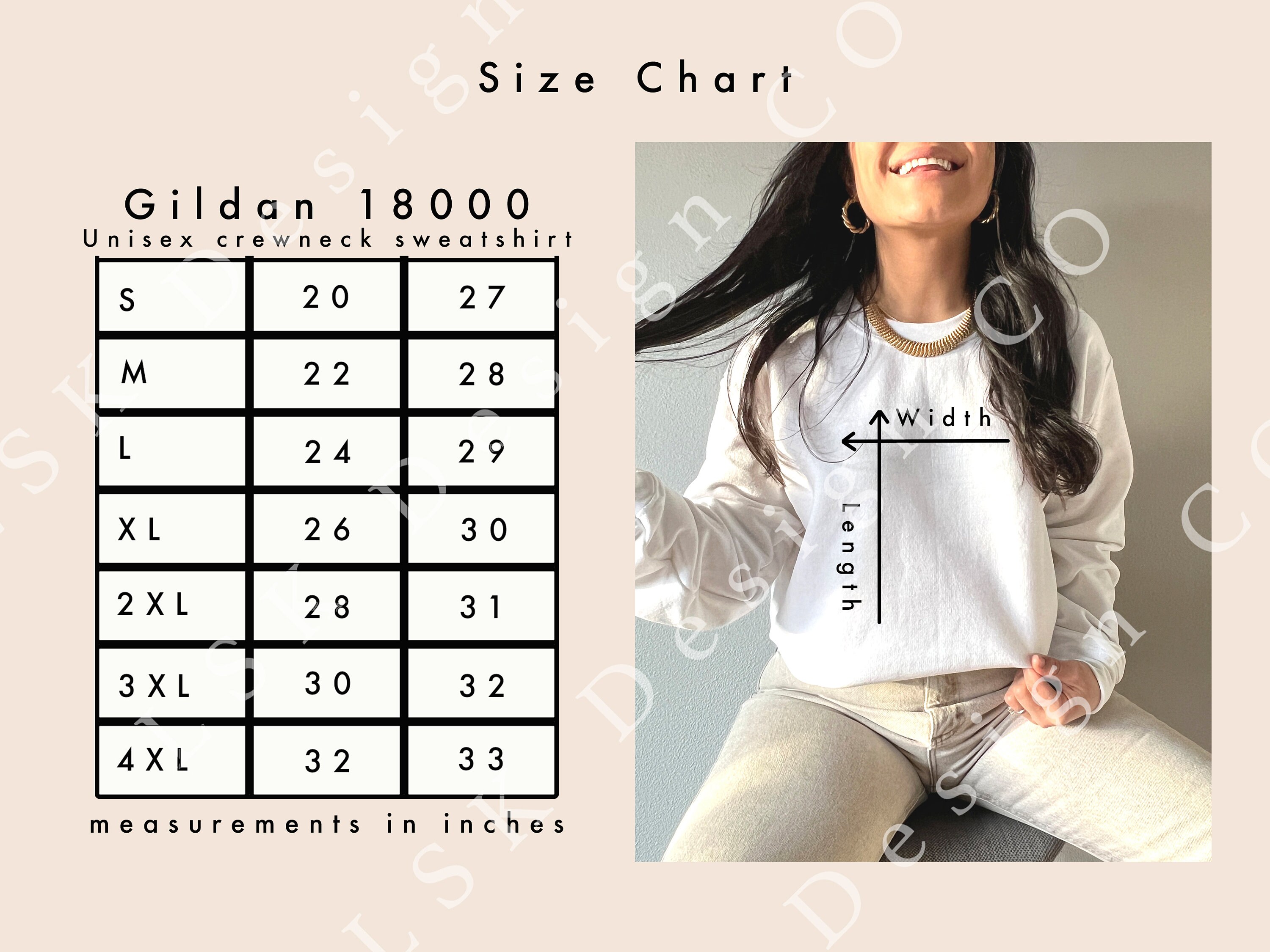 Gildan 18000 Size Chart, Mockup and Sizing Chart, Unisex Men and Women ...