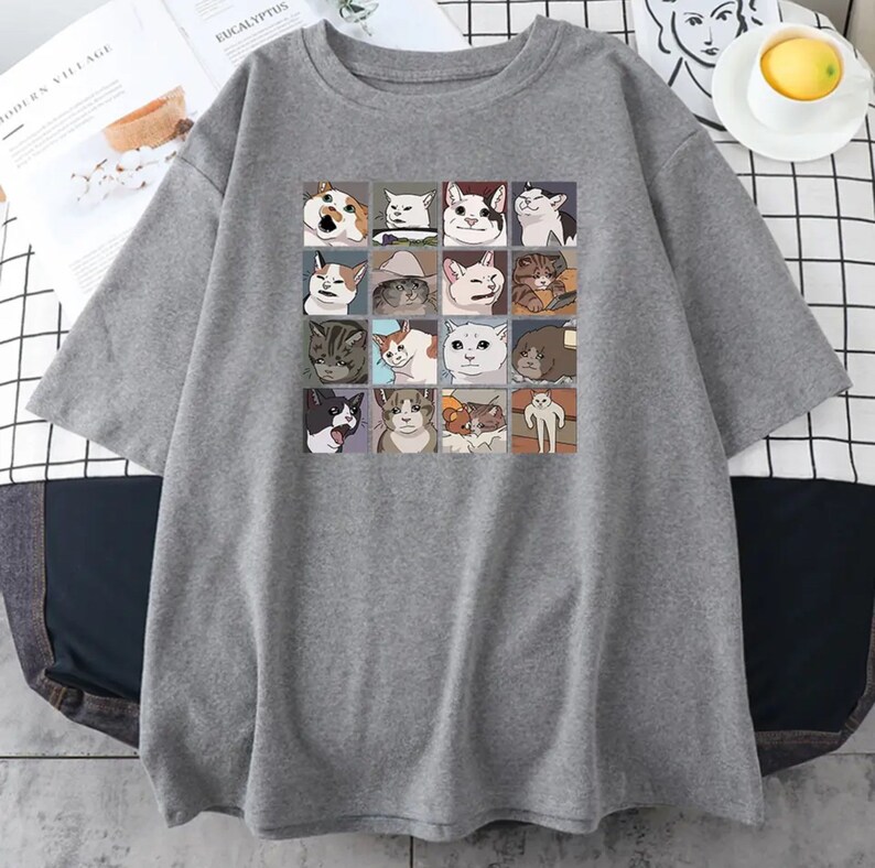 Cat Cartoon Design Oversize T-shirt Different Color Options Funny Cat ...