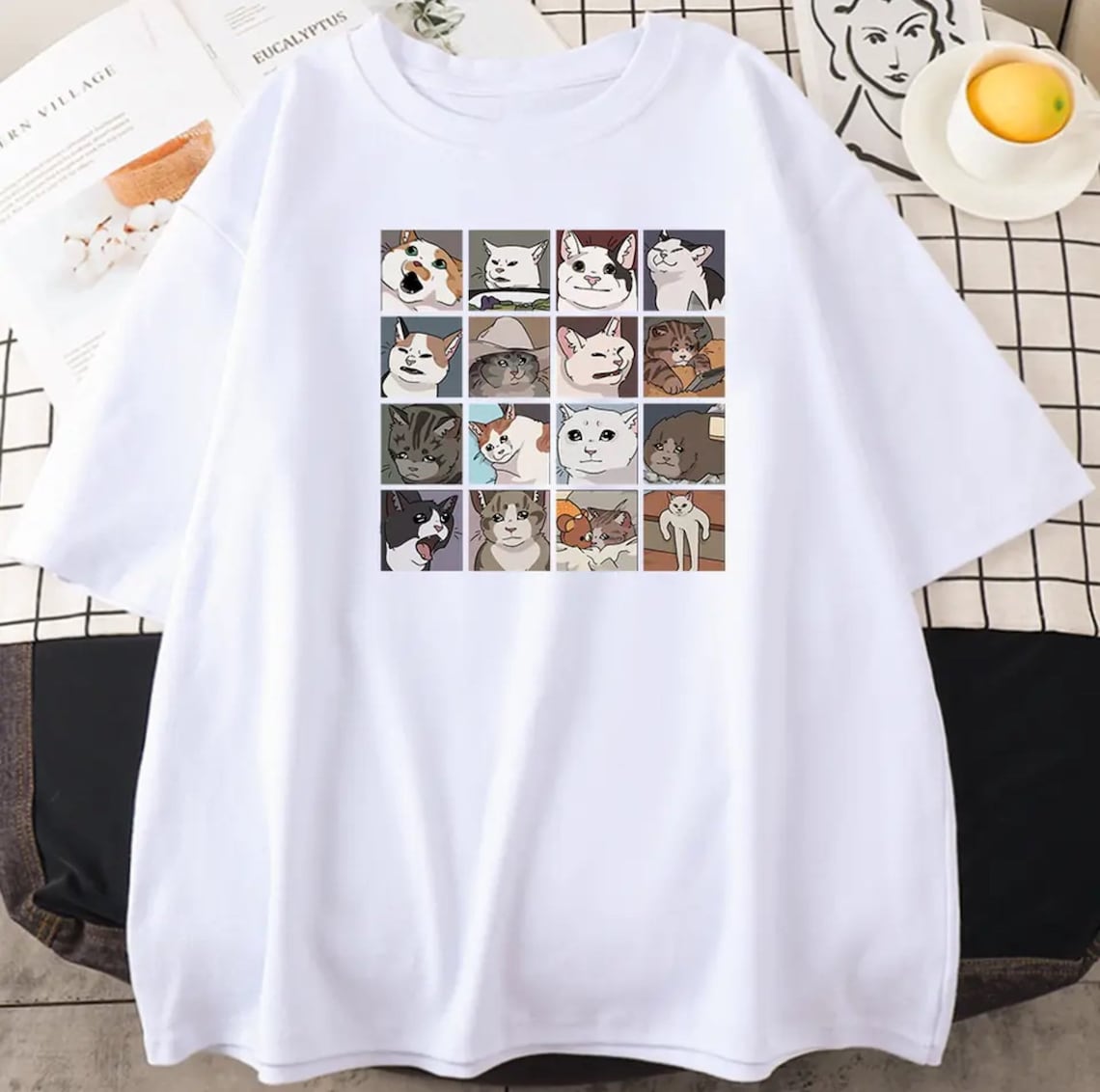 Cat Cartoon Design Oversize T-shirt Different Color Options Funny Cat ...