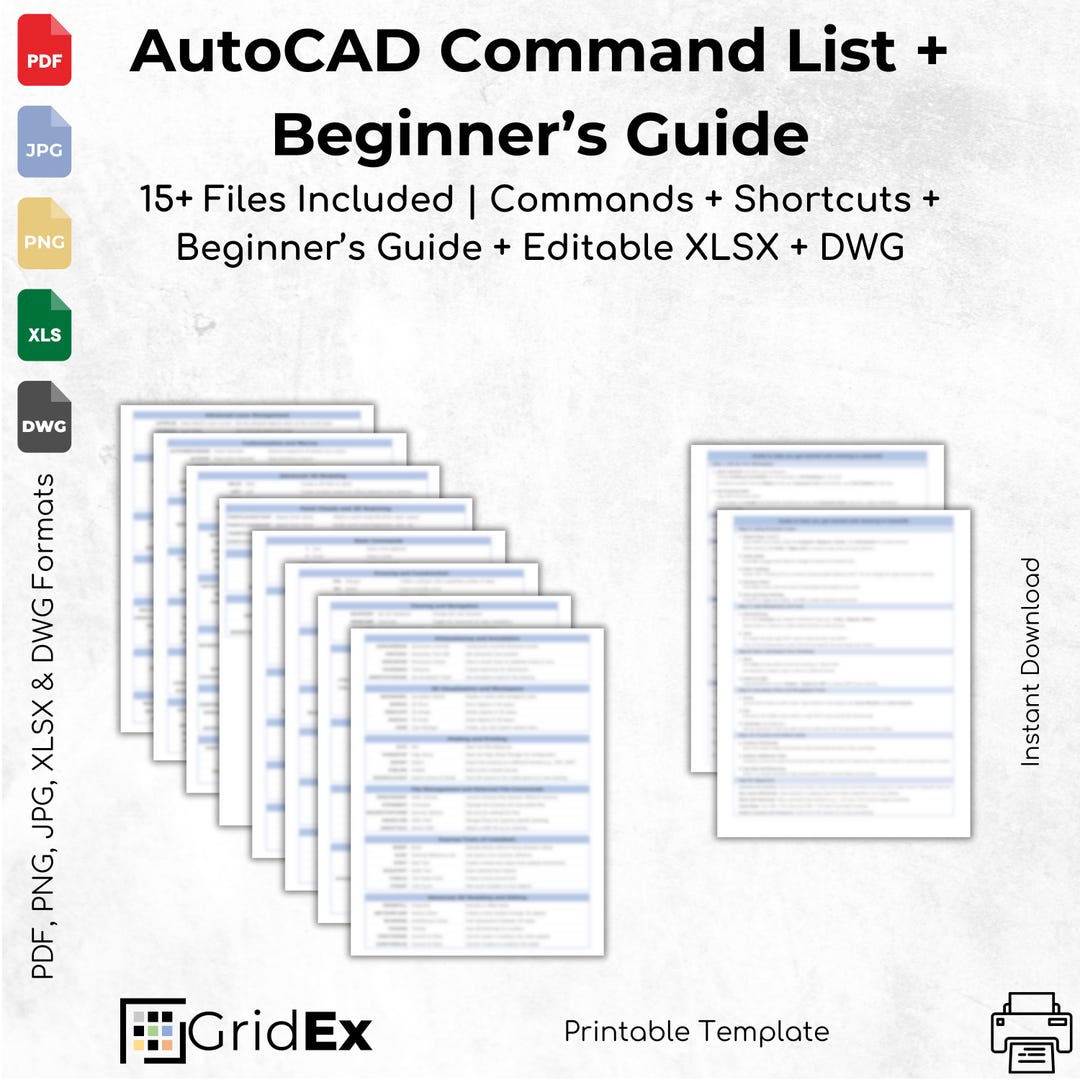 Autocad Command List & Beginner's Guide (printable Template) - Etsy
