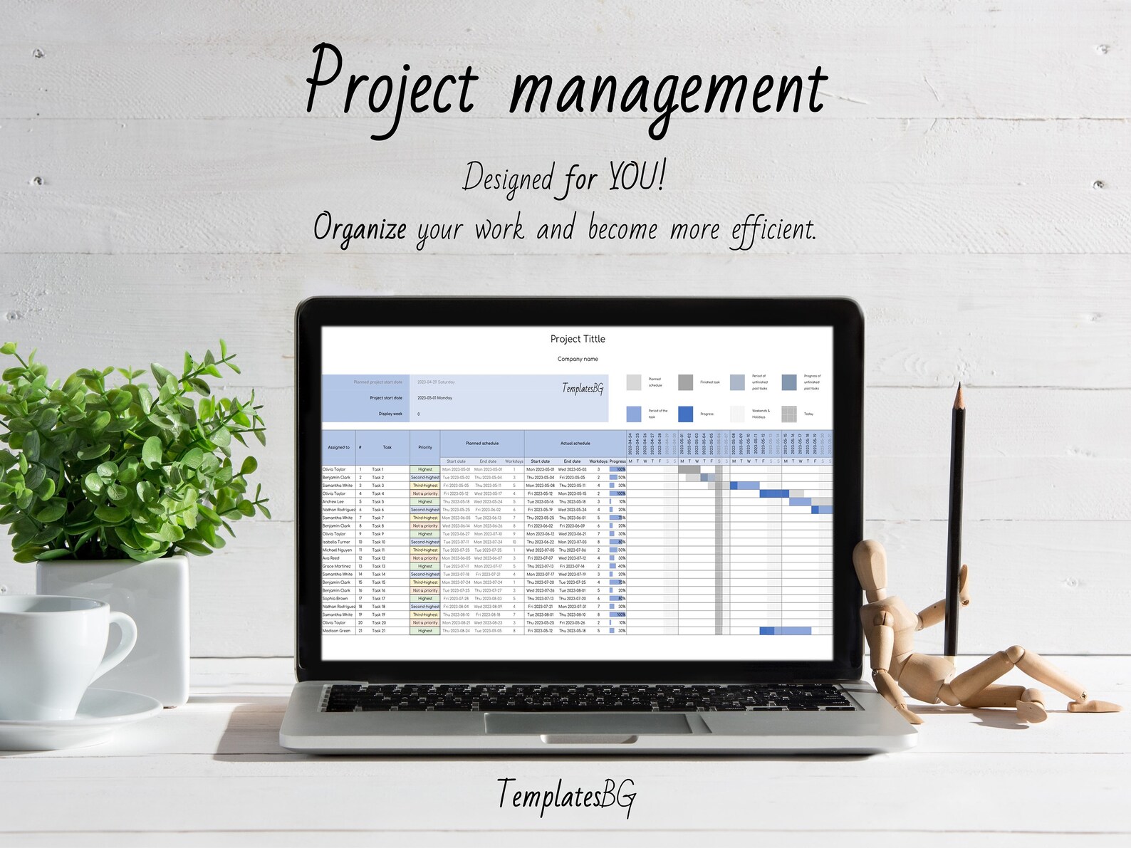 Project Management Spreadsheet With Planner, Timeline, Gantt Chart ...