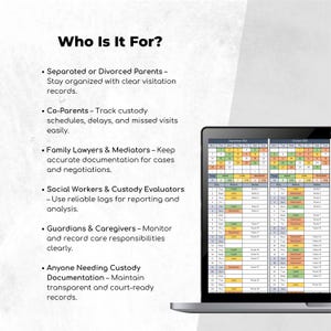 Custody Visitation Tracker Spreadsheet | Excel & Google Sheets | Color ...
