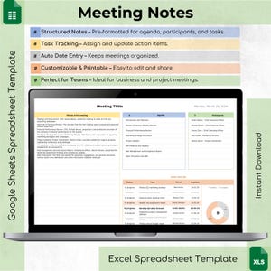 Meeting Notes Template: Excel & Google Sheets (digital Download) - Etsy