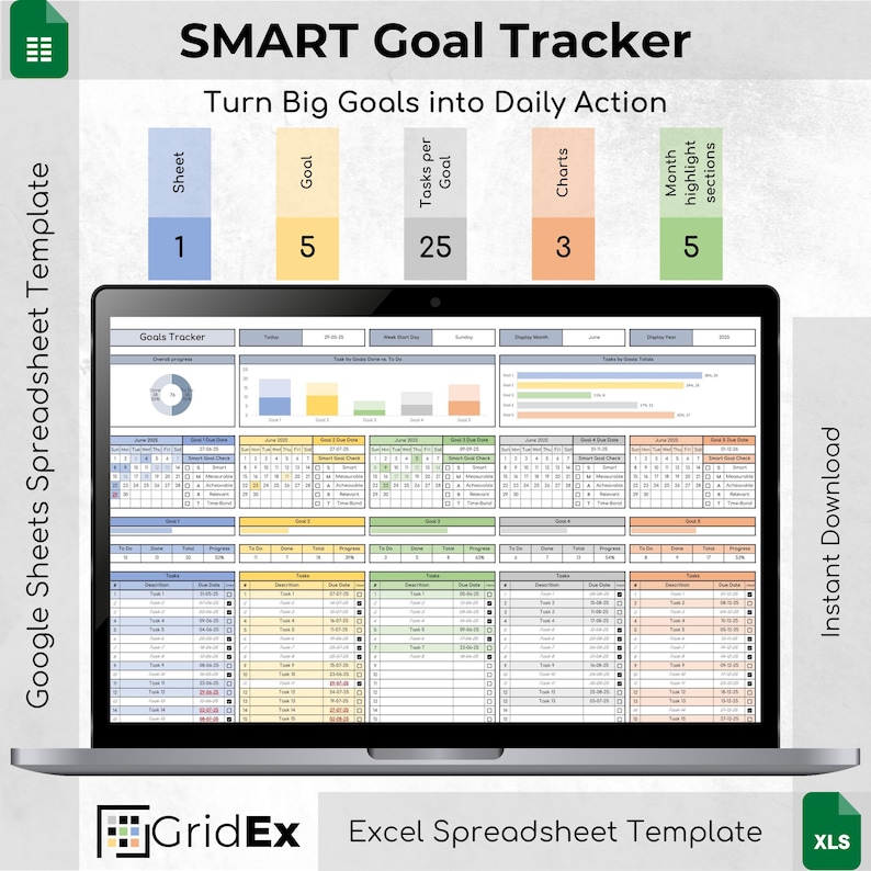 SMART Goal Tracker Spreadsheet Template | Excel & Google Sheets ...
