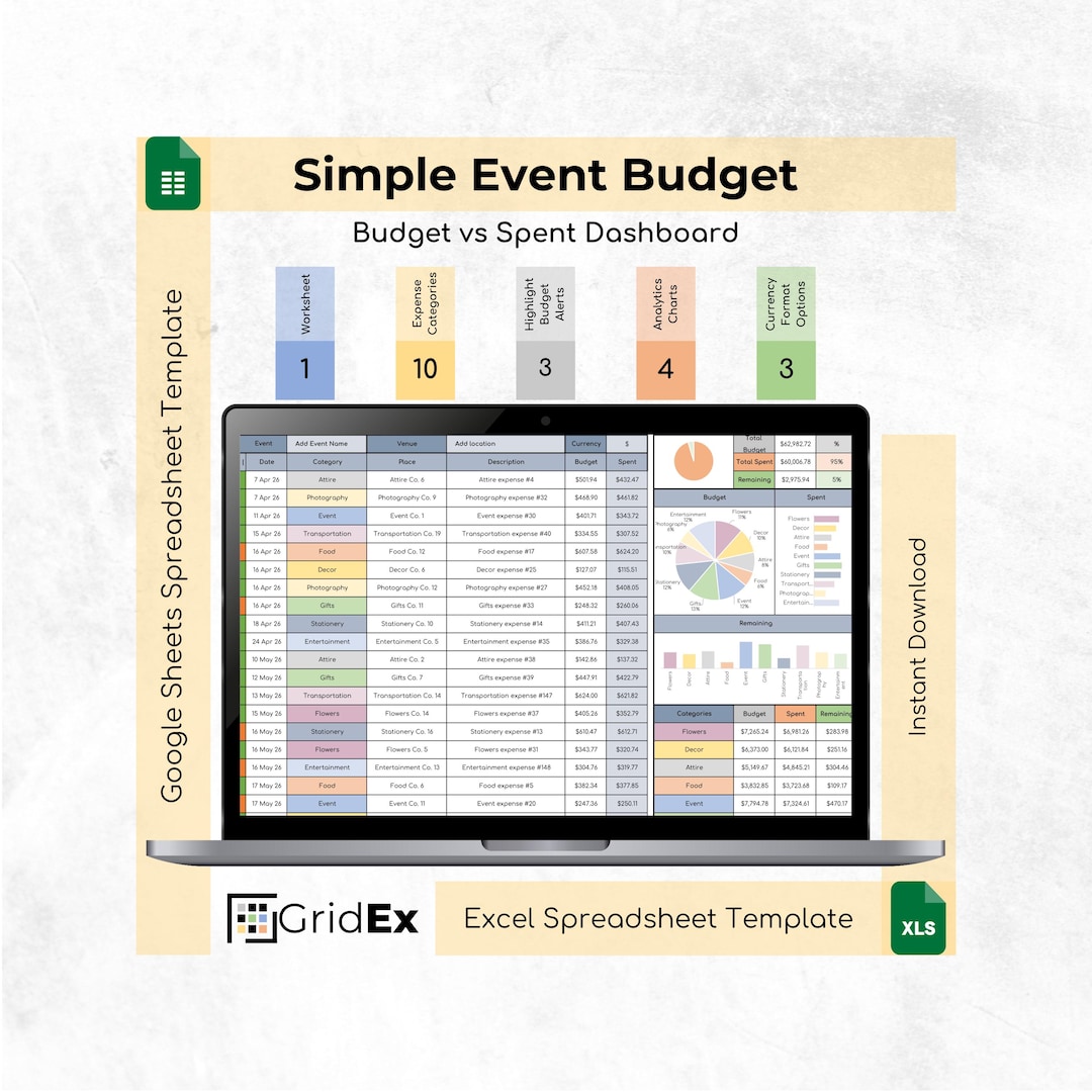 Simple Event Budget Spreadsheet Excel Google Sheets Expense Tracker ...