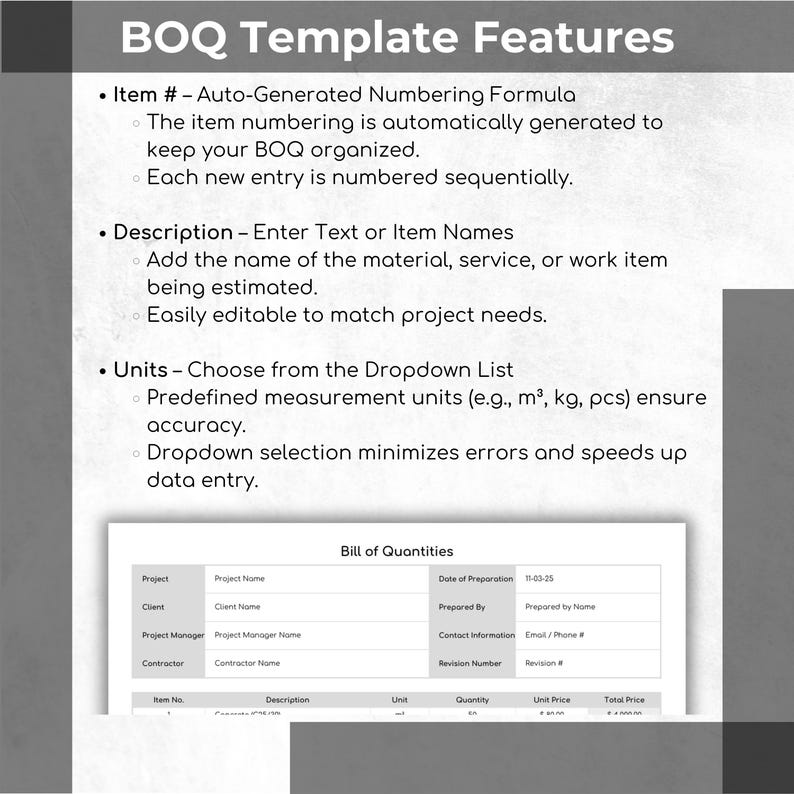 Bill of Quantities (BOQ) Template: Construction Cost Estimation (excel & Google Sheets) - Etsy