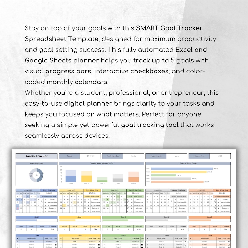 SMART Goal Tracker Spreadsheet Template | Excel & Google Sheets ...